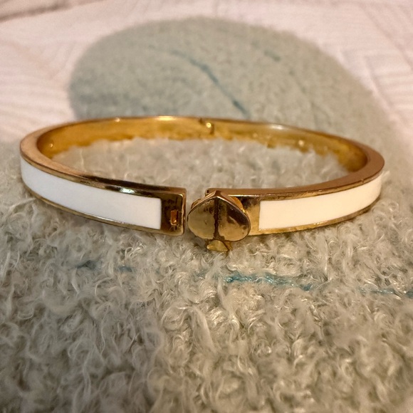 kate spade | Jewelry | Kate Spade Gold And White Hinged Bracelet | Poshmark